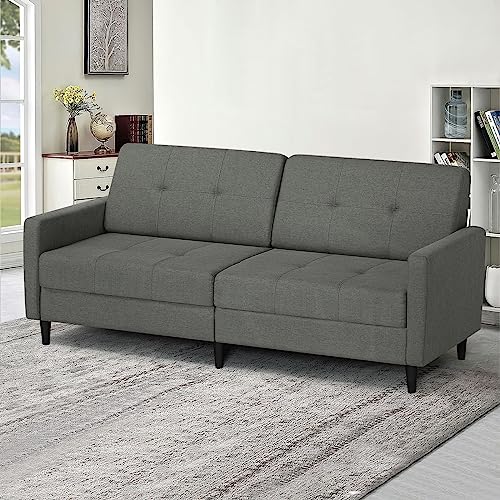 Imseigo Adjustable Sofa Bed, Fabric Linen Folding Futon Sofa, Convertible Couch Sleeper, Upholstered Loveseat Futon Couch Bed, Reversible Home Recliner for Small Space, Living Room, Office (Grey)