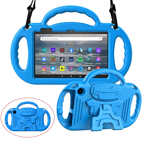 eTopxizu Kids Case for All-New Amazon Fire 7(12th Generation, 2022 Release), Lightweight Shock Proof Kids Friendly Handle Stand Case with Shoulder Strap for All-New Fire 7, Blue