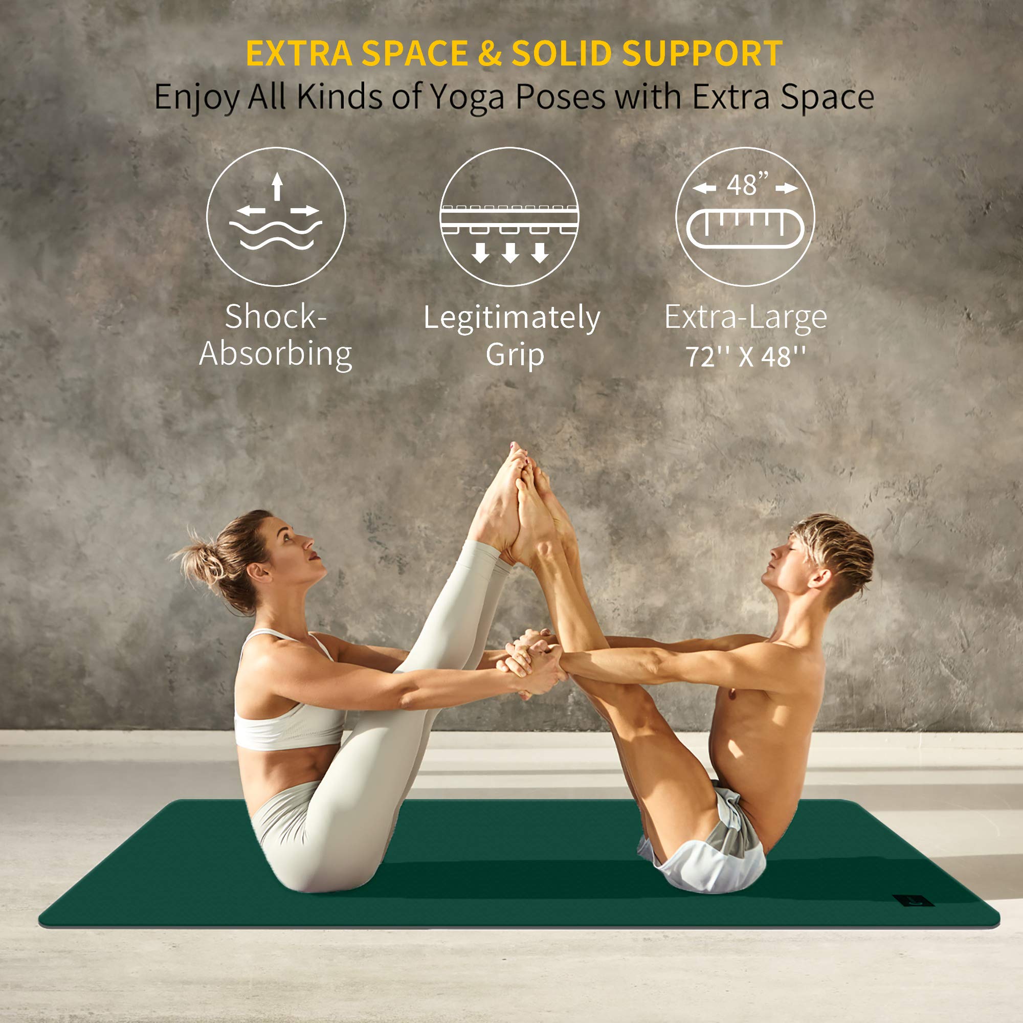 CAMBIVO Large Yoga Mat, Wide Exercise Mat 6'x 4' x 8 mm (72"x 48") Extra Thick Workout Mat for Pilates Stretching Home Workout Gym, Use without Shoes (Dark Teal with Gray)