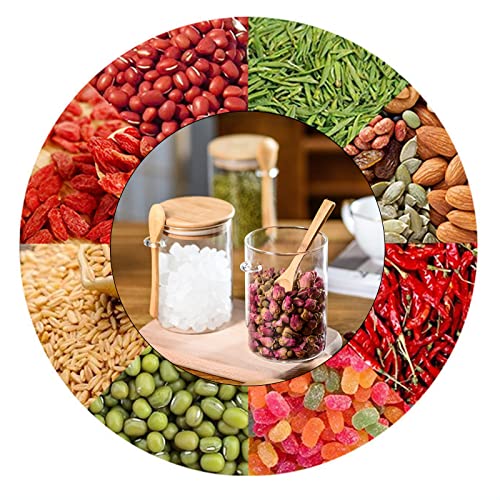 JOUALY 8-Pack Glass Food Storage Jar 8 oz,100% Sealed Borosilicate Glass Bamboo Glass Jars with Bamboo Lid and Bamboo Spoon for Candy, Spices, Coffee Beans, Nuts, Condiments, Cookies, Flour,Tea