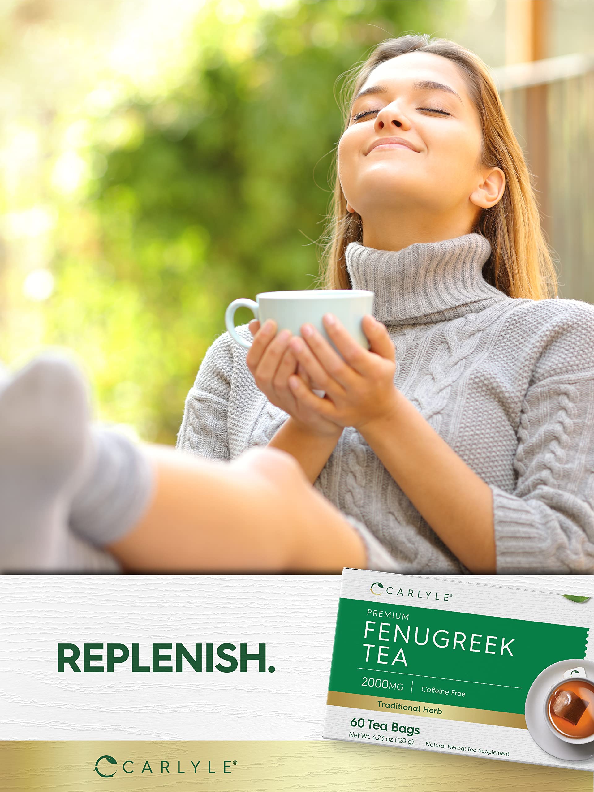 Carlyle Fenugreek Seed Tea | 60 Tea Bags | No Caffeine | Vegetarian, Non-GMO & Gluten Free Herbal Tea Supplement