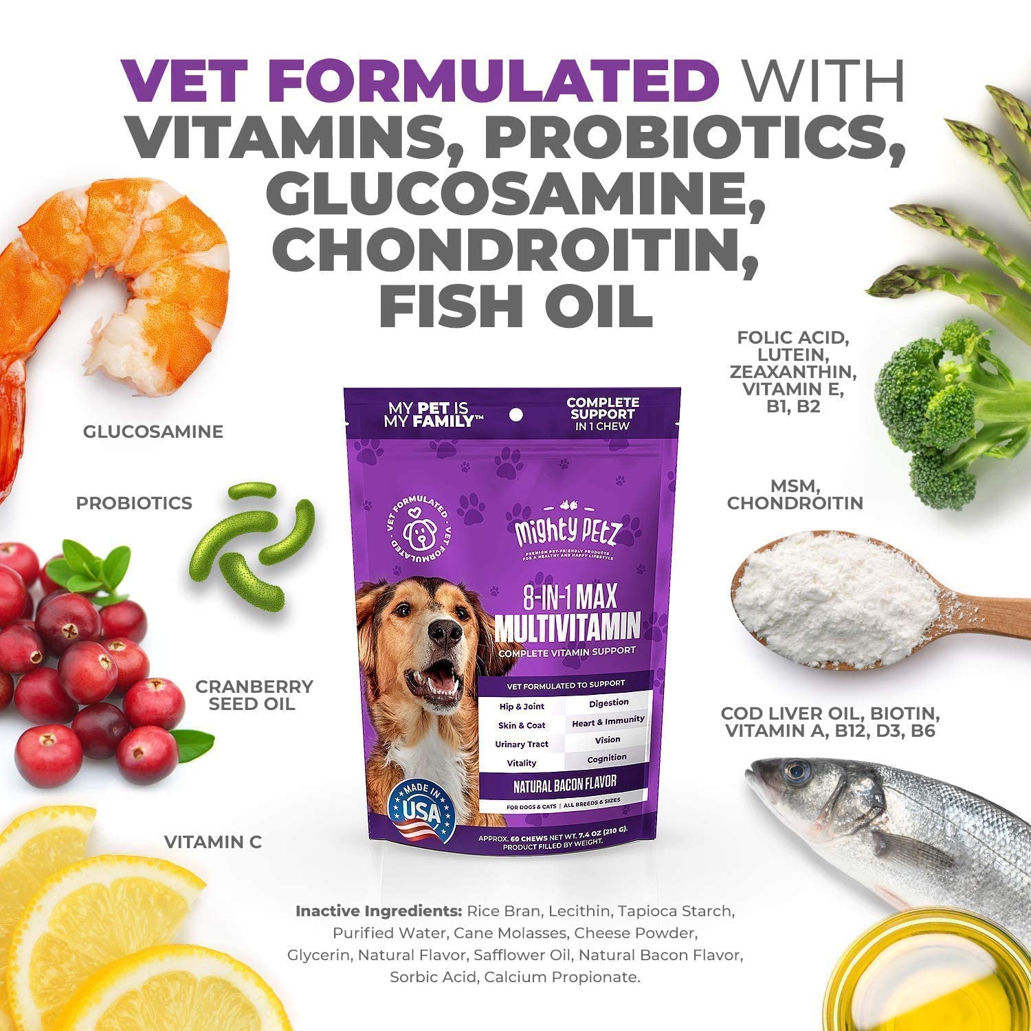 Mighty Petz MAX Dog Multivitamin MAX Hemp Glucosamine for Dogs Bundle