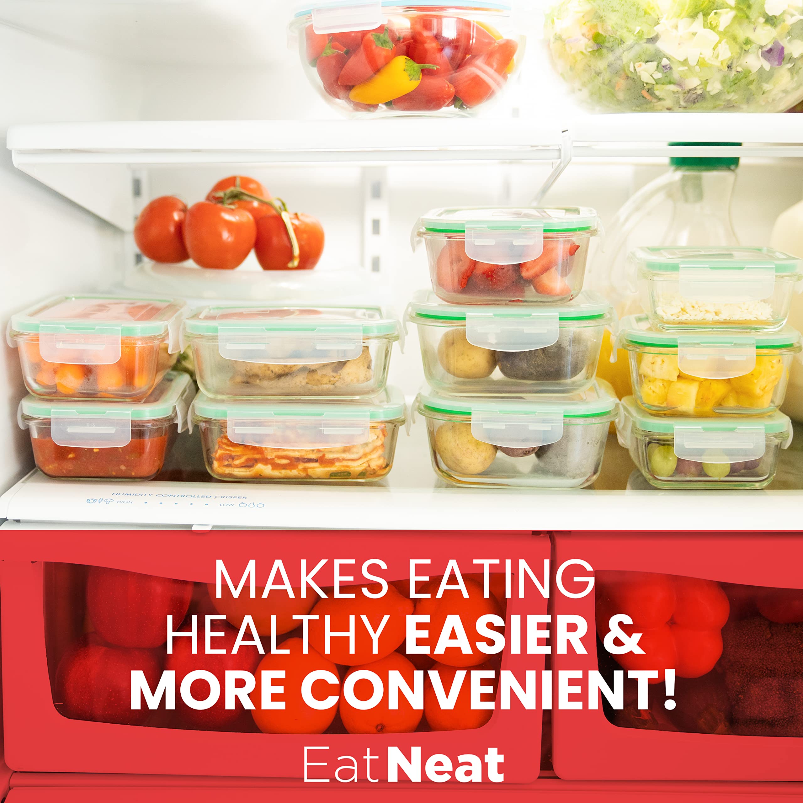 EatNeat 5-Pack of Glass Food Storage Containers with Airtight Snap Locking Lids to Keep Food Fresh Extra Large Bamboo Cutting Board Set