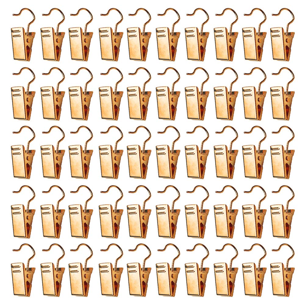 Hyamass 50pcs Metal Hook Clips Hanging Curtain Clip Hanger Wire Holder Home Decoration, Photos, Art Craft Display (Copper Gold)