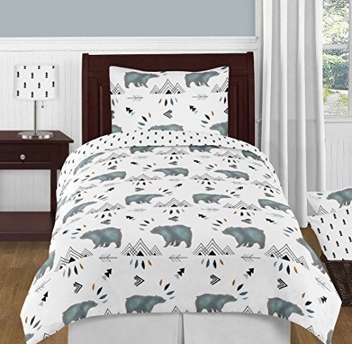 Sweet Jojo Designs Slate Blue and White Bear Mountain Watercolor Organizer Storage Bins for Collection - Set of 2