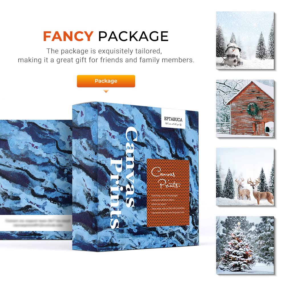 Christmas Canvas Wall Art Snowy Scenery Red Cottage Cute Snowman Canvas Prints for Living Room Kitchen Bathroom Home 12x12 Inches
