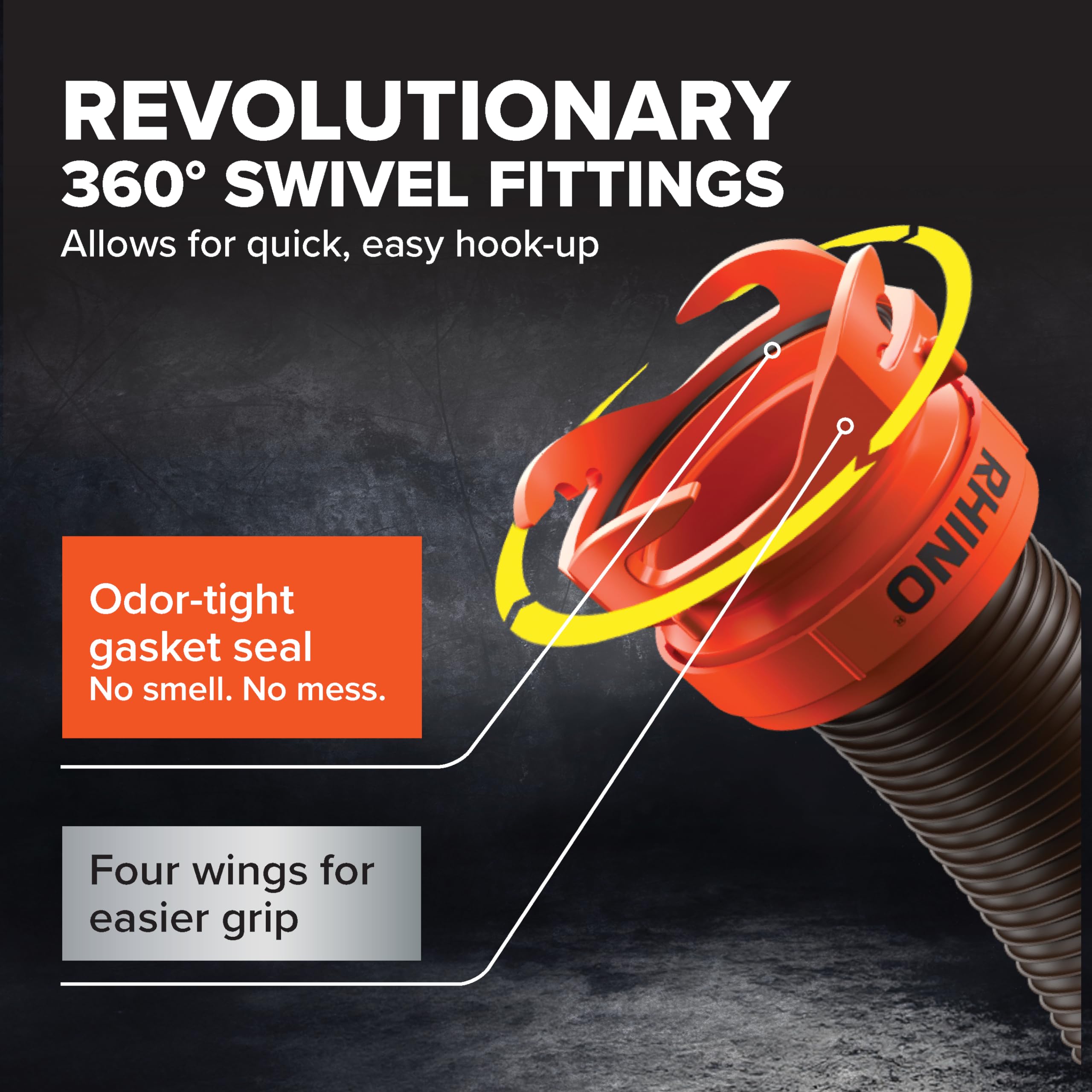Camco RhinoFLEX 20-Ft Camper/RV Sewer Hose Kit - Features Clear Elbow Fitting w/Removable 4-in-1 Adapter - Connects to 3β Slip or 3β/3.5β/4β NPT Threaded Sewer Connection (39742)