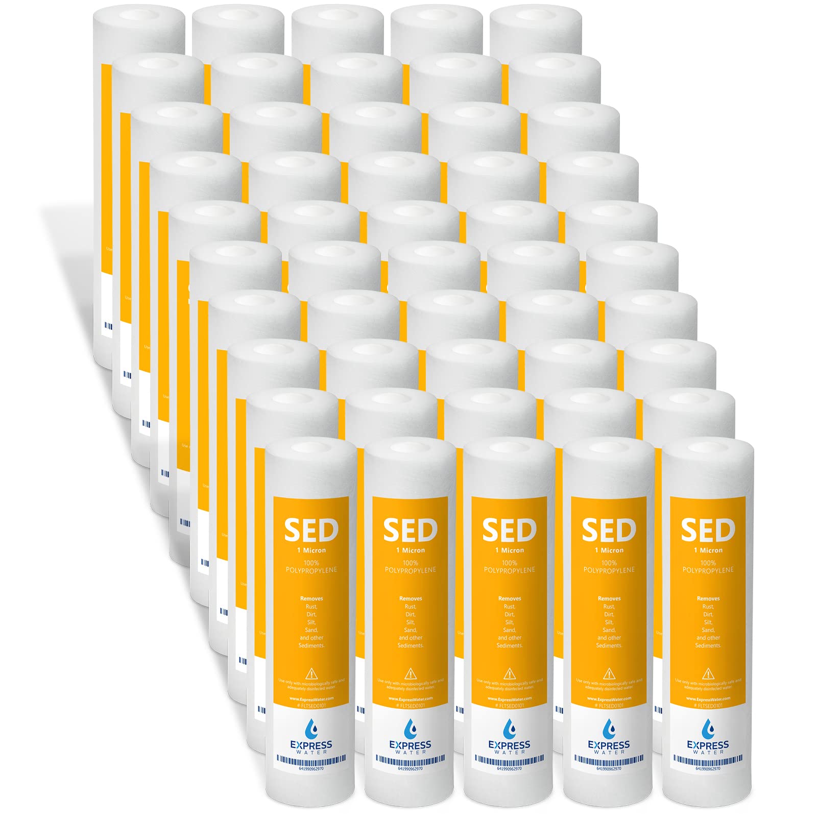 Express Water β 50 Pack Sediment Water Filter Replacement β 1 Micron, High Capacity β 10 inch β Under Sink and Reverse Osmosis System Filters (Model: FLTSED0150)