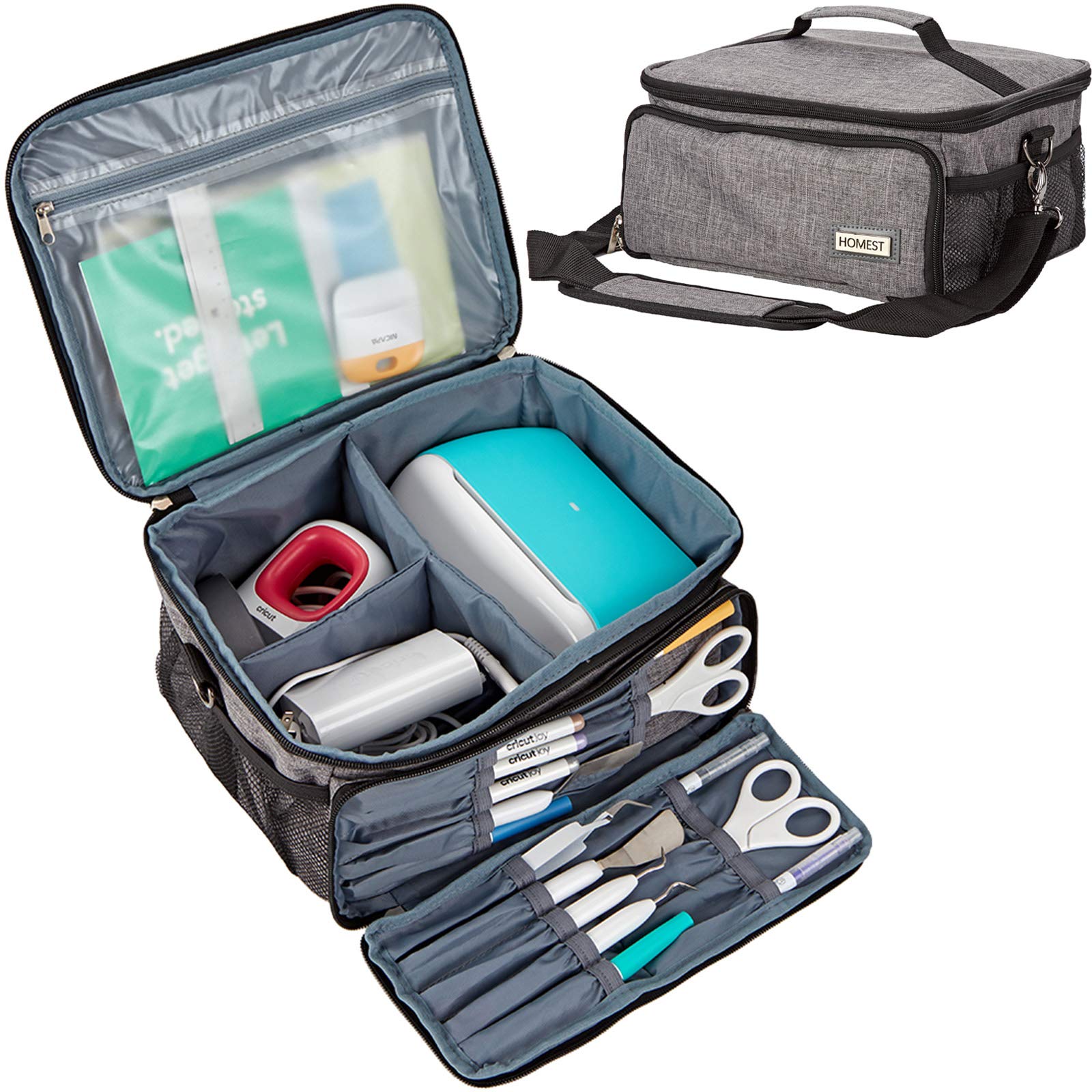 HOMEST Carrying Case for Cricut Joy and Cricut Easy Press Mini, Portable Tote Storage Organizer Bag with Handle for Pens and Craft Tool Set, Purple