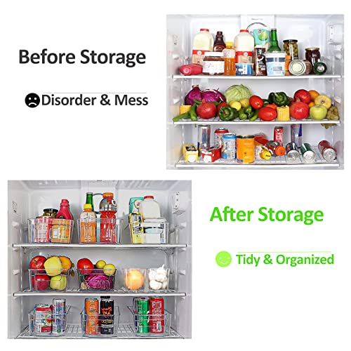 Reliable1st Refrigerator Stackable Organizer Storage Bins Set - 8 PCS clear Pantry Organizers with Handles for Freezer, Kitchen, Cabinets Include Bag Clips, Measuring Cups, Labels and Marker