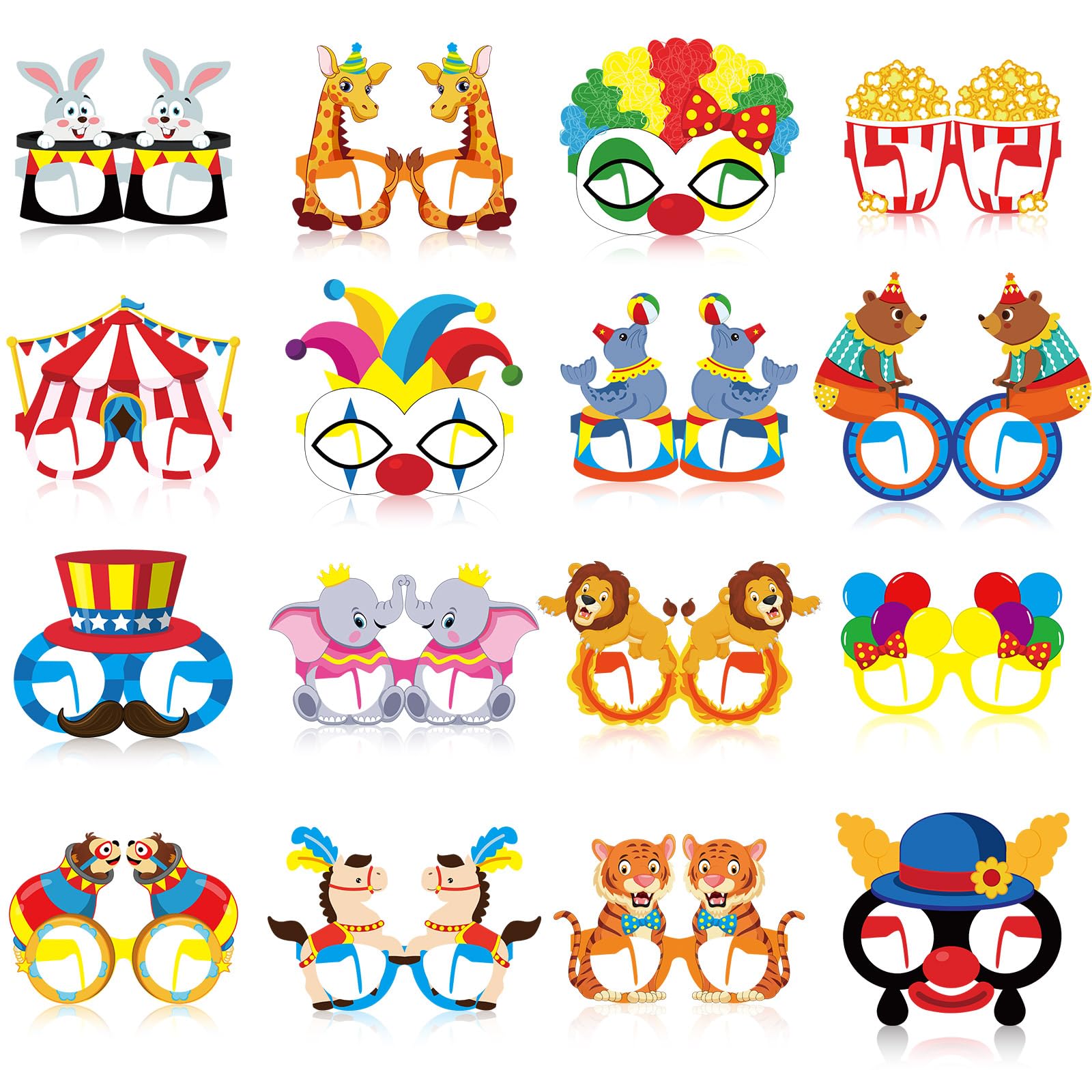 Harrycle 32 Pcs Circus Party Decorations Clown Paper Glasses Carnival Photo Booth Props Circus Clown Eyeglasses for Carnival Party Decoration Circus Birthday Baby Shower Party Supplies
