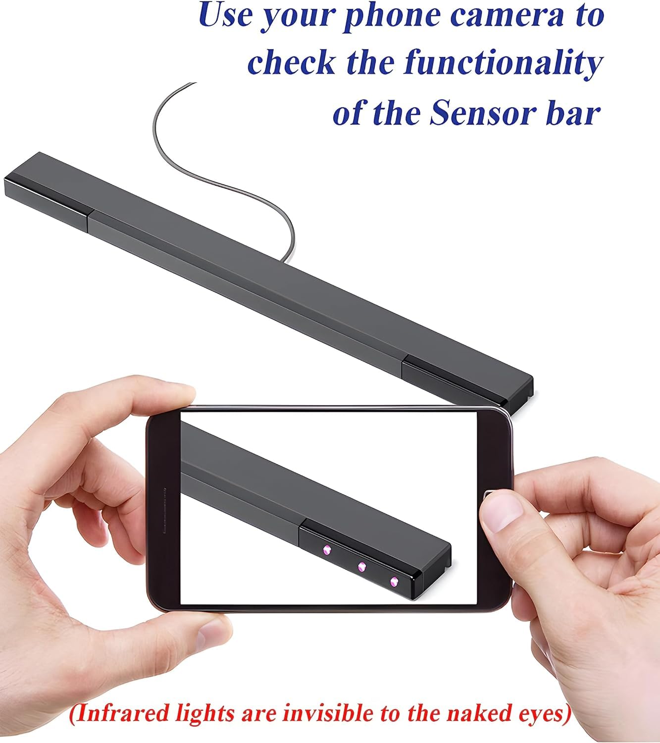 USB Wired Wii Sensor Bar, Replacement Infrared Ray Motion Sensor Bar for Nintendo Wii/Wii U -Black & Silver