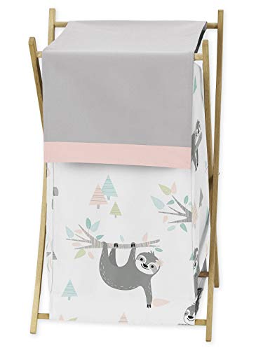 Sweet Jojo Designs Pink and Grey Jungle Sloth Leaf Baby Kid Clothes Laundry Hamper - Blush, Turquoise, Gray and Green Botanical Rainforest