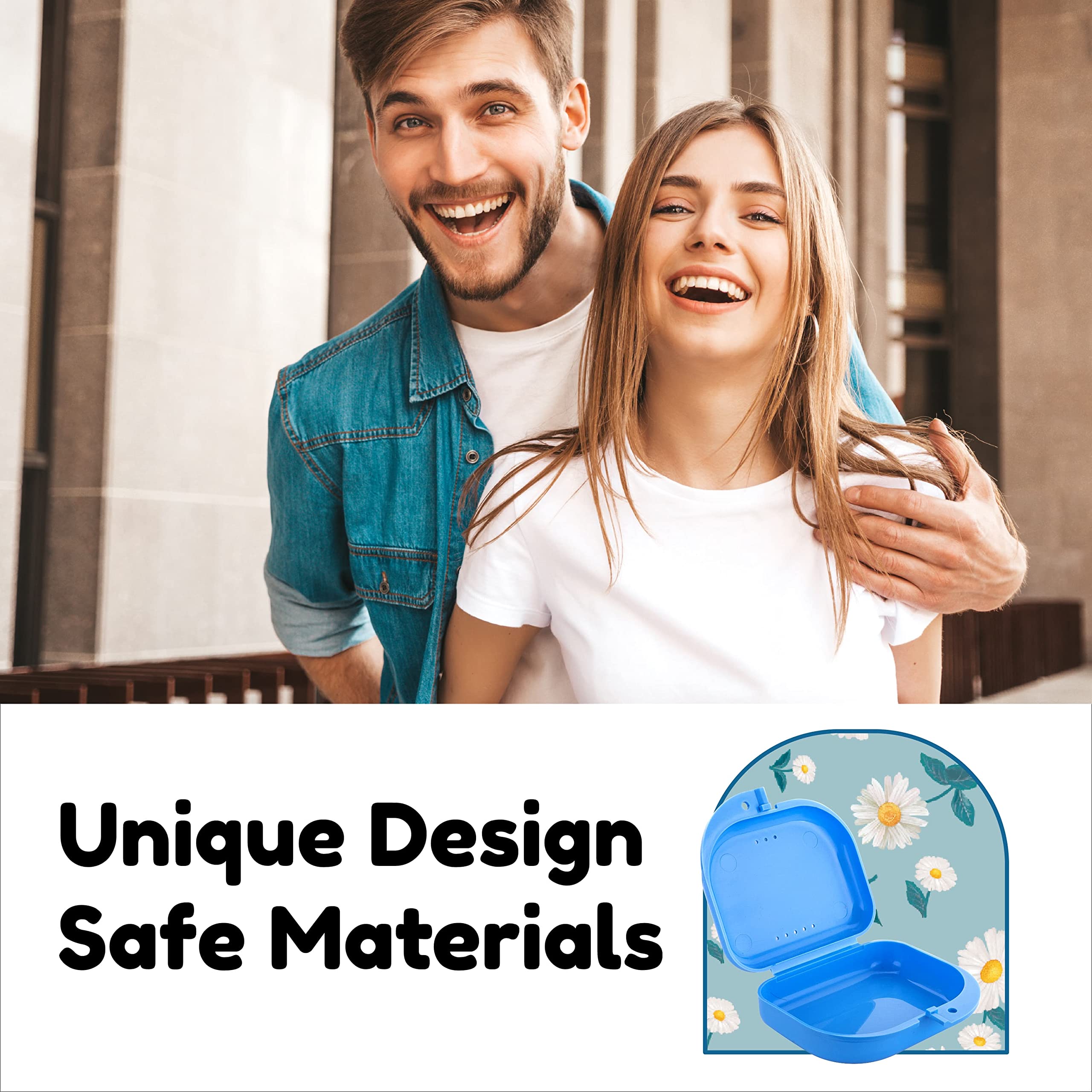 Cute Retainer Cases Cute, Retainer Holder Case 1 Pack, Aligner Case with Colorful Novelty Cute Patterns, Night Guard Case with Floral Patterns (Blue)
