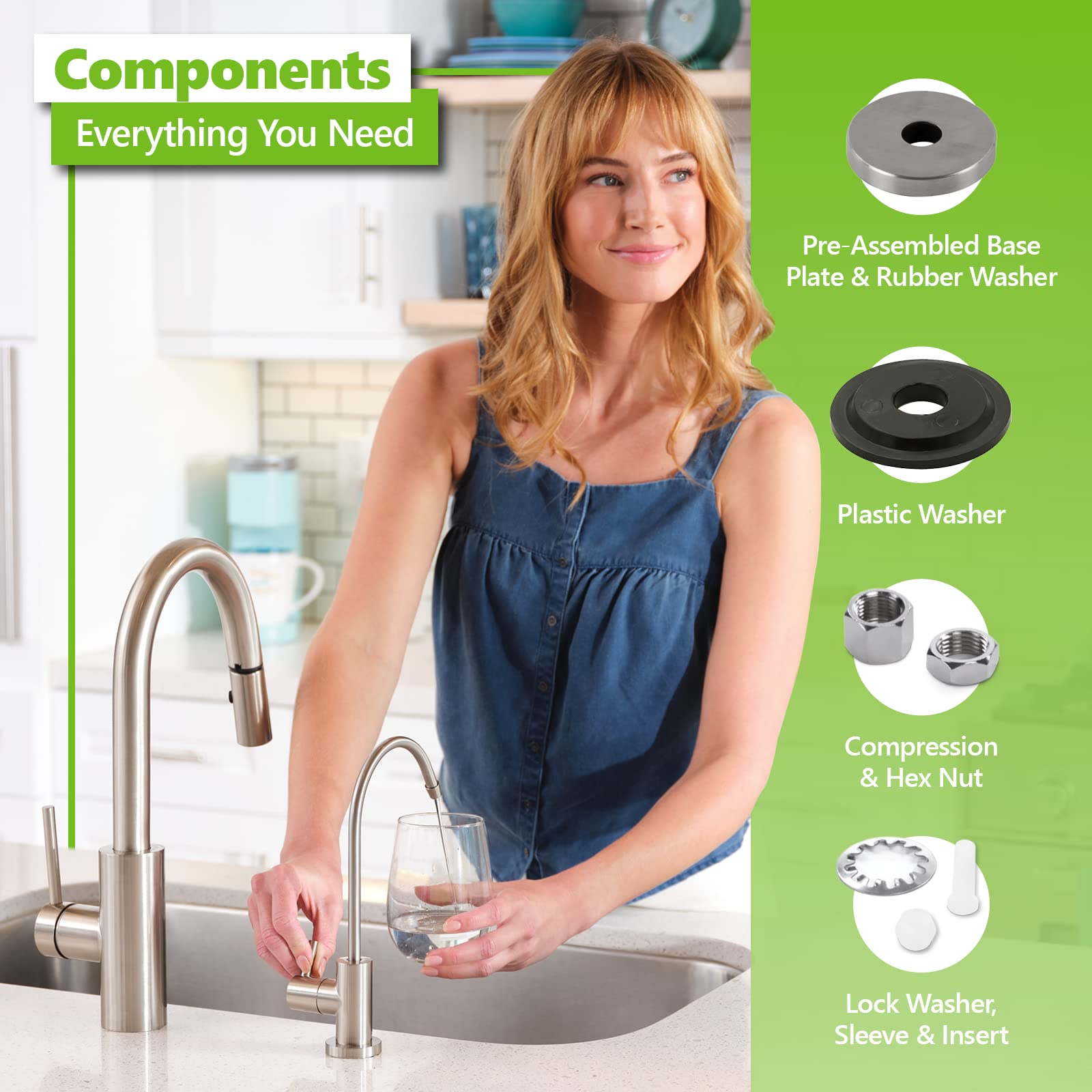 Express Water Modern Water Filter Faucet β Brushed Nickel Coke-Shaped Faucet β 100% Lead-Free Drinking Water Faucet β Compatible with Reverse Osmosis Water Filtration Systems