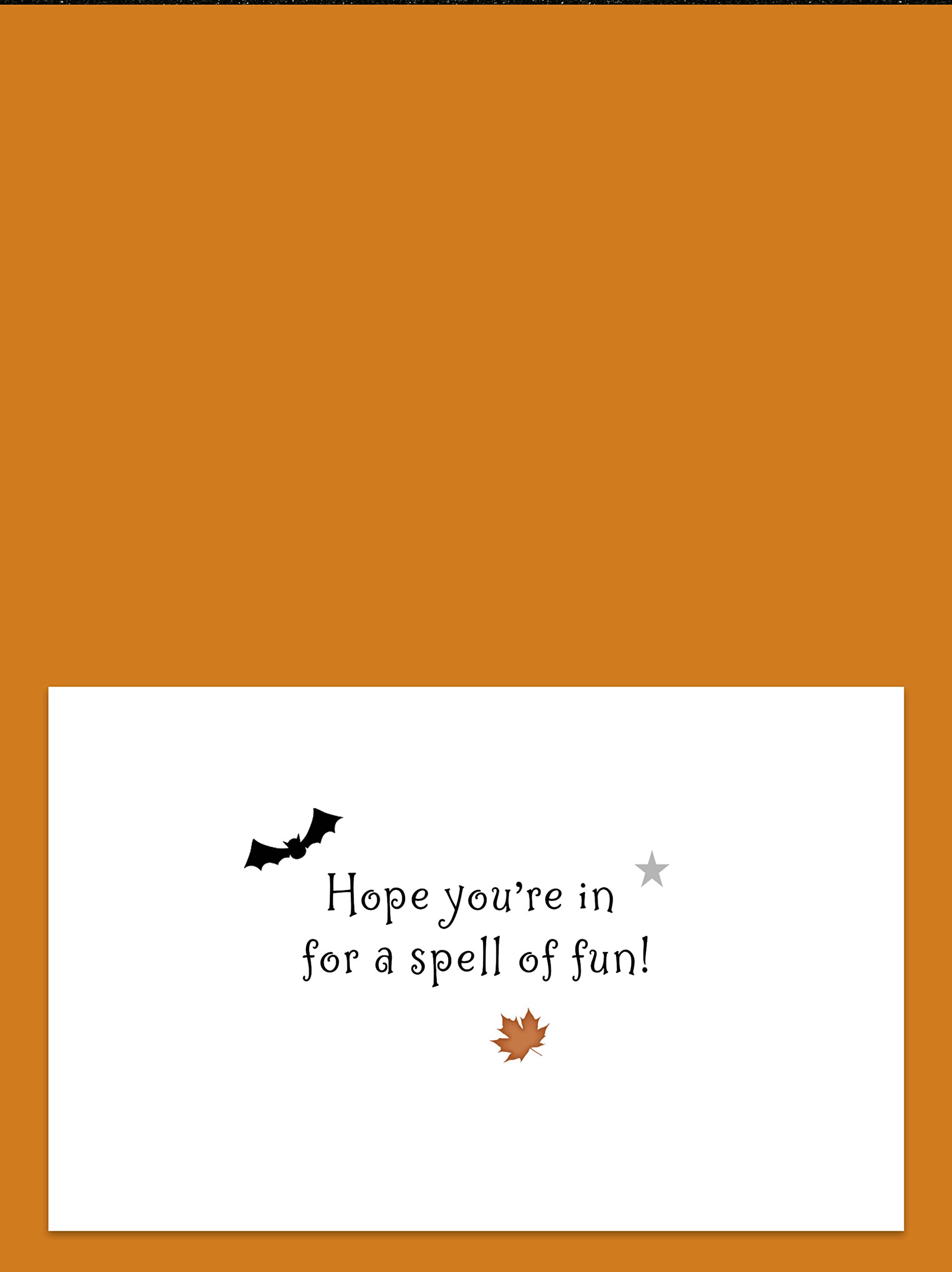 Hallmark Black and White Happy Halloween Card (Spell of Fun) Skull, Pumpkins, Bats, Spider Webs, Leaves