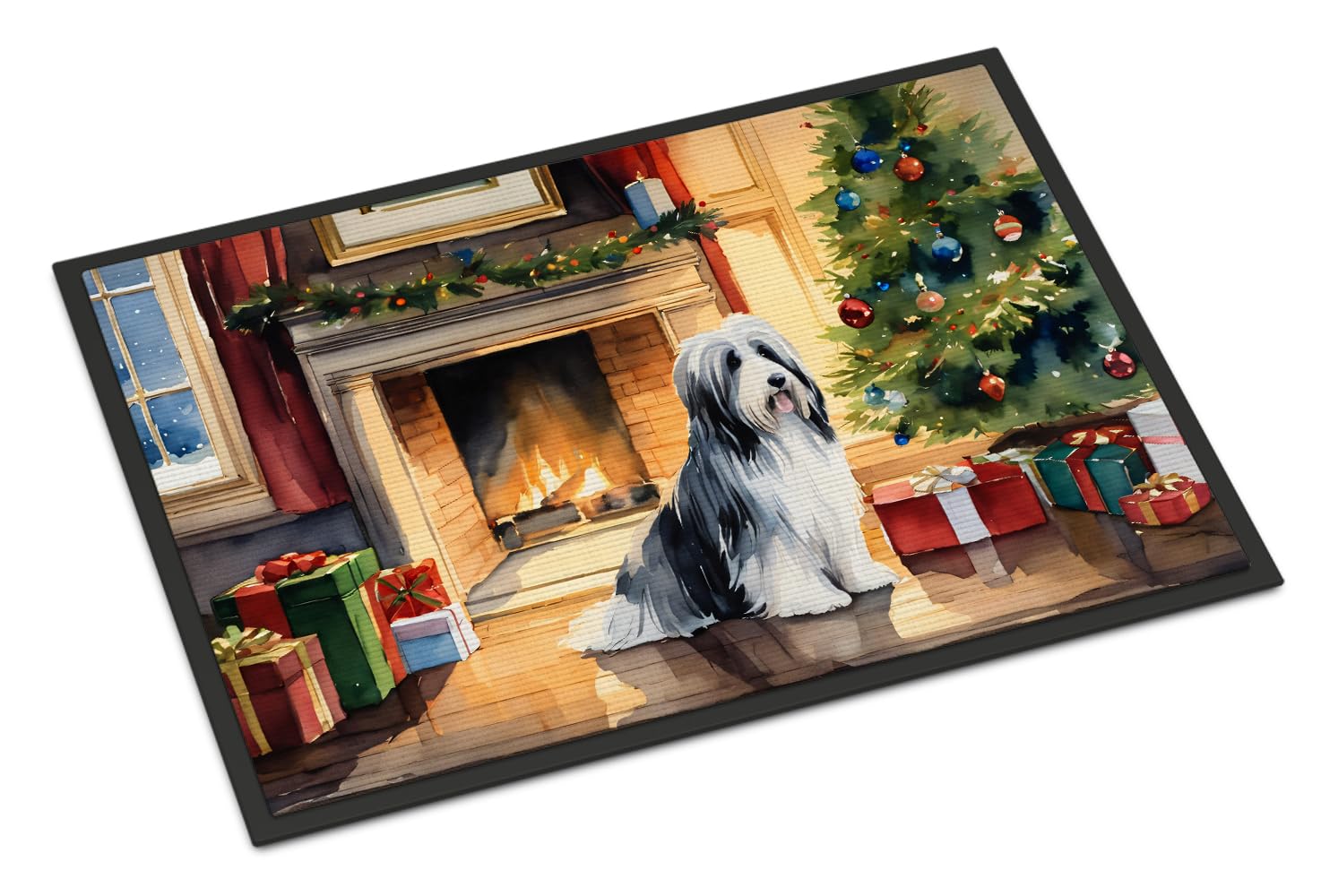 Caroline's Treasures DAC2605MAT Bearded Collie Cozy Christmas Doormat Front Door Mat Indoor Outdoor Rugs for Entryway, Non Slip Washable Low Pile, 18H X 27W