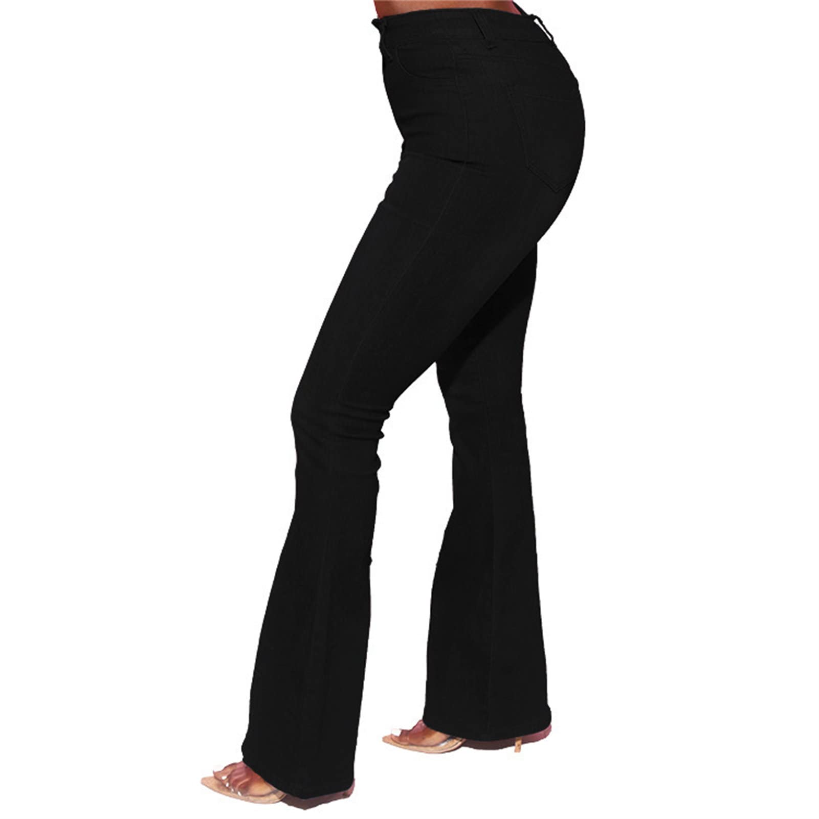 Flare Bell Bottom Jeans for Women High Waisted Stretch Wide Leg Denim Pants Classic Slimming Retro Comfy Jean (Black,Large)