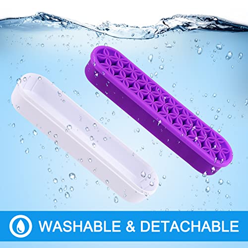 QUACOWW 2Pcs Purple Silicone Makeup Brush Holder Organizer Multifunctional Desktop Organizers Make Up Brush Storage Stand for Art Supplies Painting Pen Brushes Eyeliner Pencil and Craft Tools