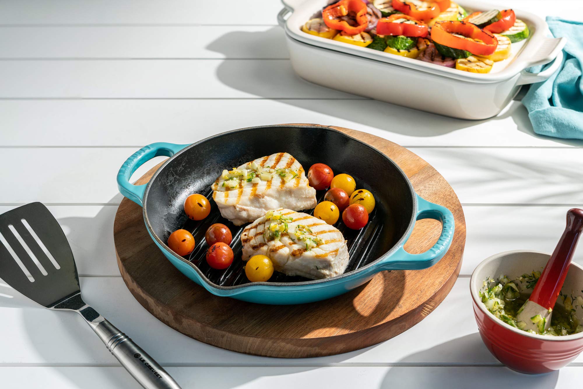 Le Creuset Enameled Cast Iron Signature Deep Round Grill, 9.75", Flame
