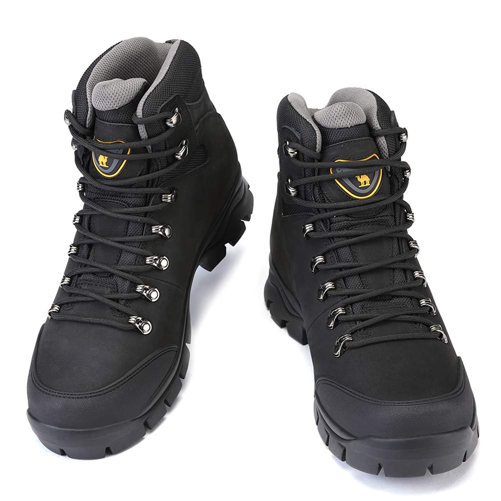 CAMEL CROWN Mens Hiking Boots Outdoor Trekking Backpacking Boot Mid Hiker Boot for Men Genuine Leather, Black