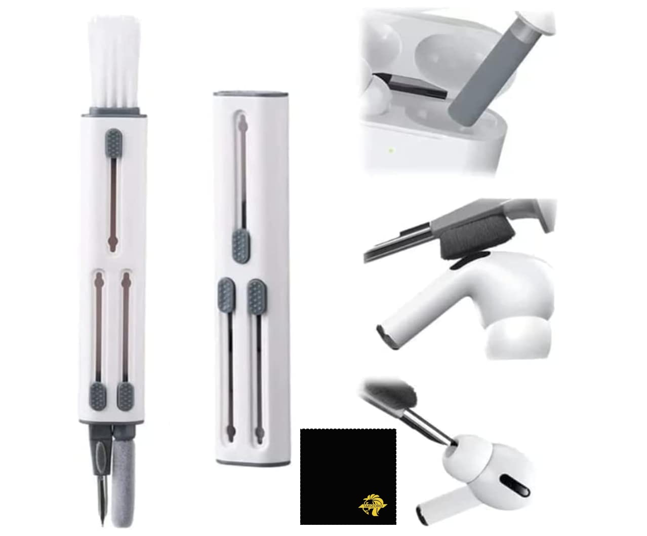 Cleaner Kit for Airpods 4 in 1 Multi-Function Airpods Cleaning kit with Soft Brush Keyboard Cleaner Flocking Sponge for Bluetooth Earphones Cleaning Pen for Mobile Phone Headphones (White and Gray)