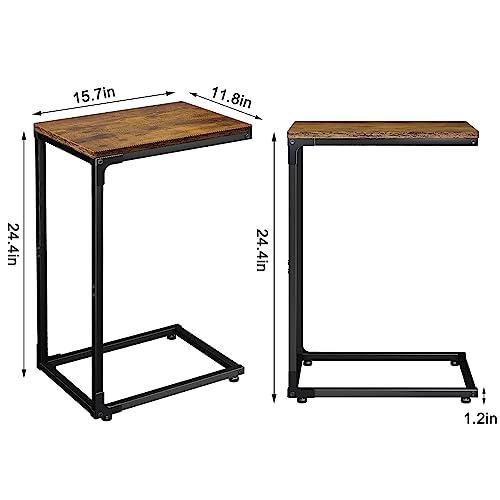 Fixwal C-Shaped End Table Set of 2, Side Tables Couch Table, Snack Table for Living Bedroom Coffee Snack Laptop, Rustic Brown