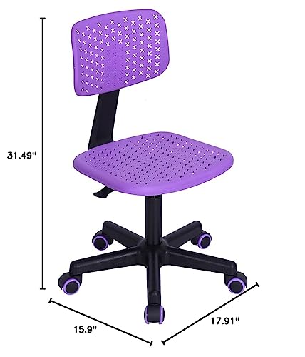Homy Casa Inc PP Back Ergonomic Adjustable Design Armless Swivel Small Home Office Computer Desk Chair, Purple