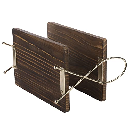 MyGift 2 Tier Burnt Wood and Brass Metal Server Cupcake Holder Stand, Dessert and Appetizer Tower, Buffet Serving Riser Display
