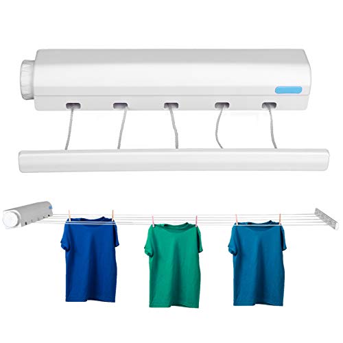 Retractable Clothesline, Retracting Indoor Clothes line Wall Mounted Heavy Duty Drying 5 Lines Adjustable Dryer Rope Portable Washing Wet Dry Hanging String Rack for Laundry Outdoor Hotel (Five Ropes)