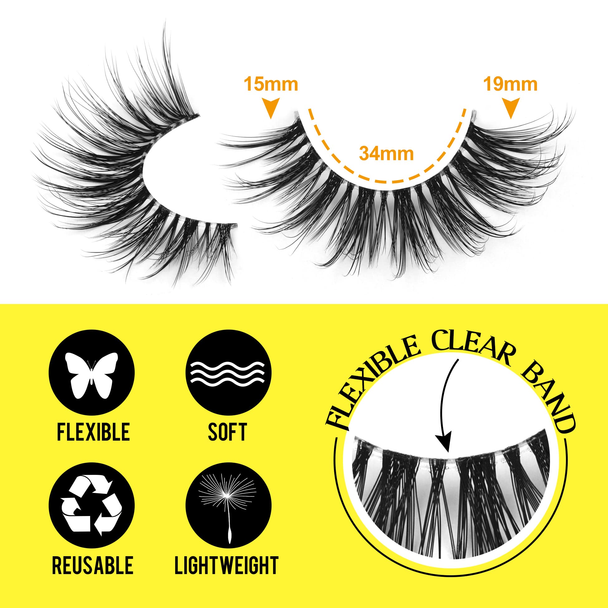 Clear Band Lashes Natural Look False Eyelashes Wispy Fairy Strip Lashes Cat Eye Long Fake Eyelashes 7 Pairs Pack by Pawotence