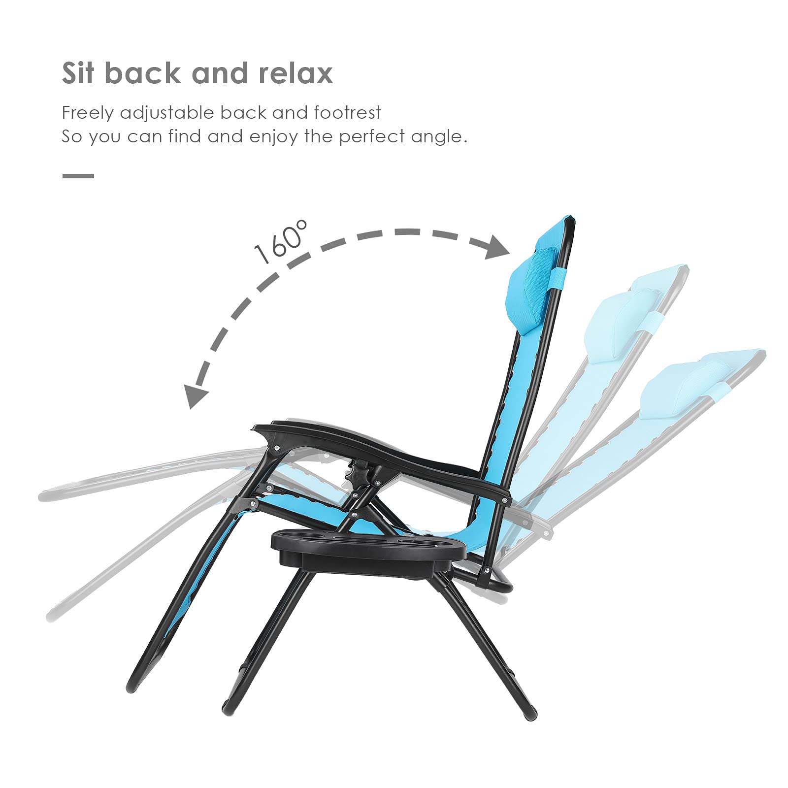OKVAC Zero Gravity Chair Set of 2 with Side Table, Adjustable Foldable Patio Lounge Recliner w/Pillow&Cup Holder, for in/Outdoor, Poolside, Garden, Camping, Lawn, Yard, Beach, 310LBS Capacity