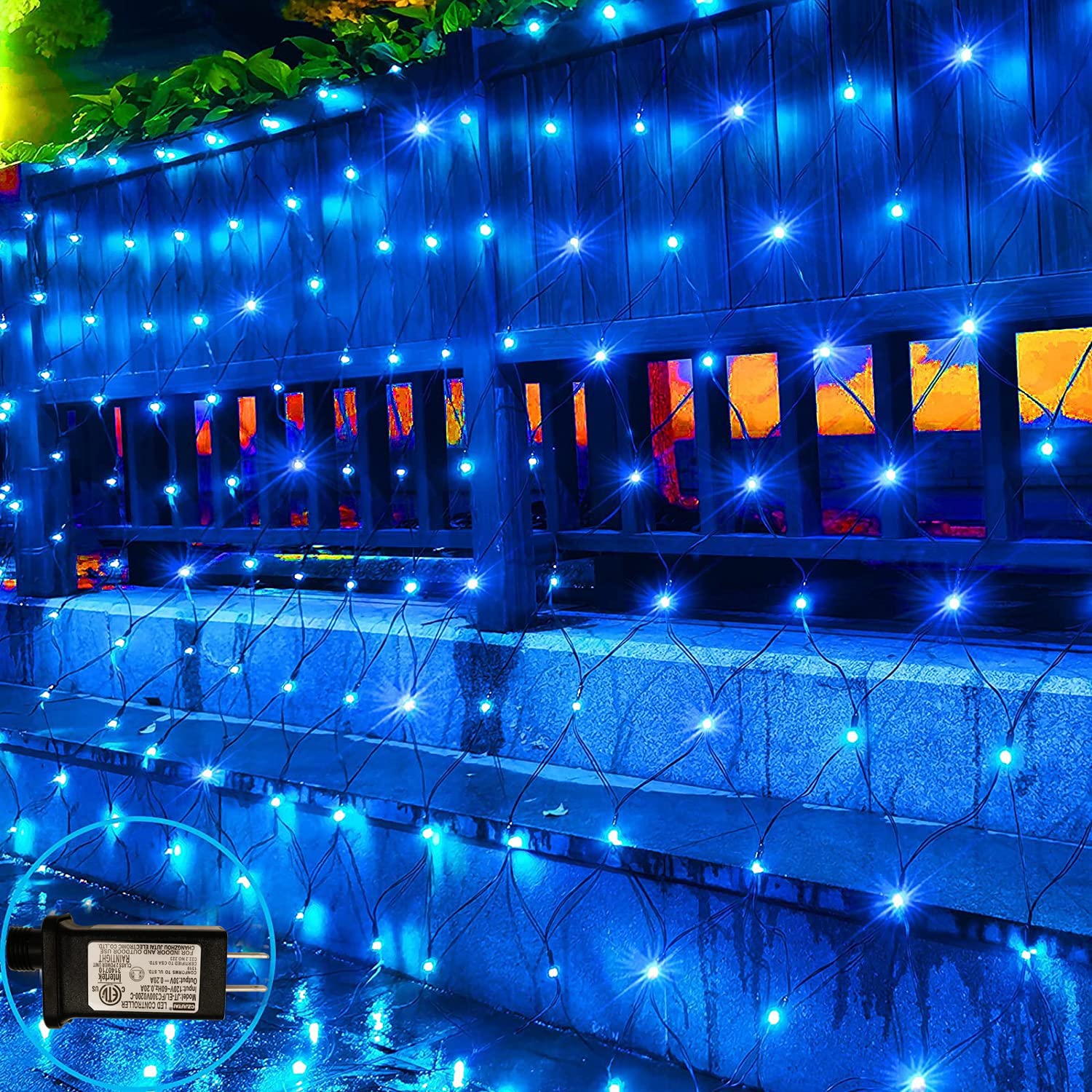 OYCBUZO 300LED Blue Net Lights,14.8ftx5ft 8 Modes Connectable Christmas Mesh Lights, Indoor and Outdoor Fairy String Lights Plug in for Halloween Thanksgiving Bushes Tree Party Garden - Blue
