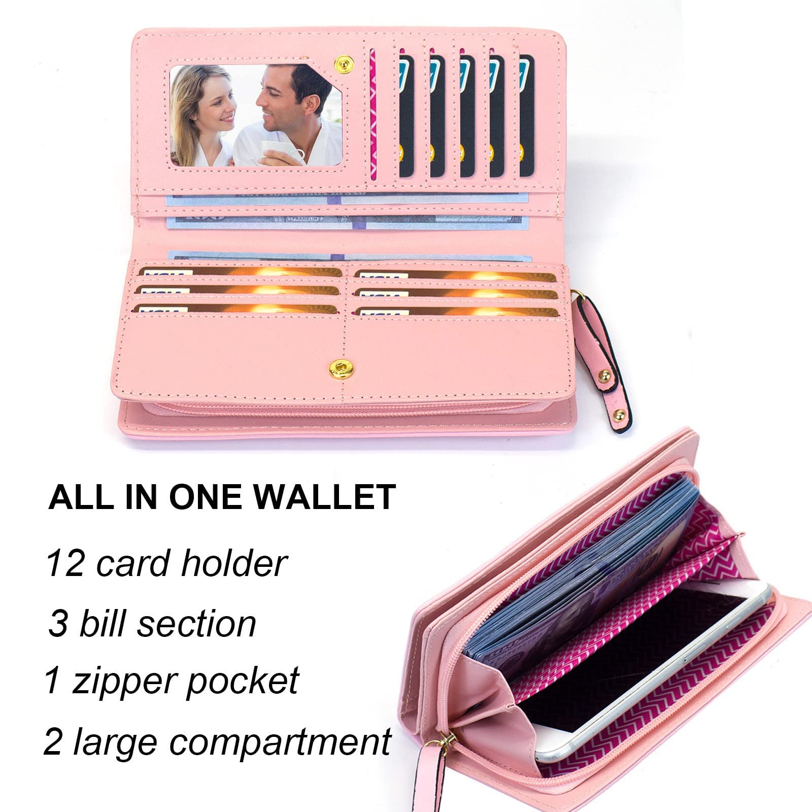 Valentoria® Birthday Gifts for Women's Mini Faux Leather Bifold 3 Cat Design Clutch Wallet (Long Black)