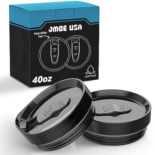 Jmoe USA 40oz & 64oz Sliding Lid for Stanley Adventure Quencher H2.0 Flowstate Tumblers With Handle | Leakproof & Spillproof | Made of BPA and Food-Grade Materials | Dishwasher Safe (Black, 2-Pack)
