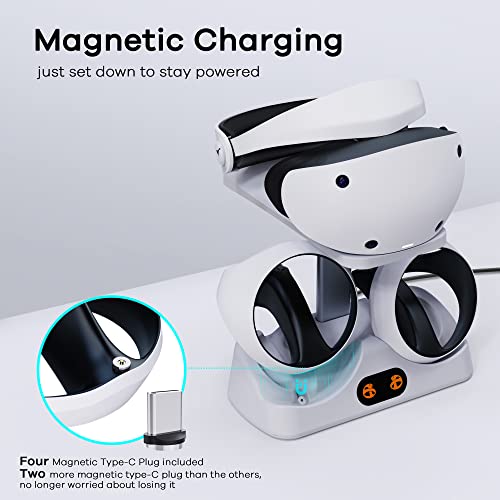 Controller Fast Charging Station for PSVR2 Sense, Charging Dock Game Accessories for PSVR 2 Charger with LED Light, Headset Display Stand and Controller Mount, Magnetic Connector, USB C Cable