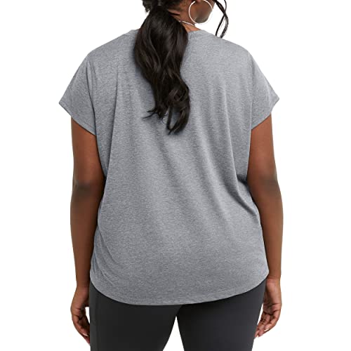 Champion, Classic Sport, Moisture-Wicking T-Shirt, Athletic Top for Women (Plus, Tinted Carbon Grey Heather C Logo, Medium