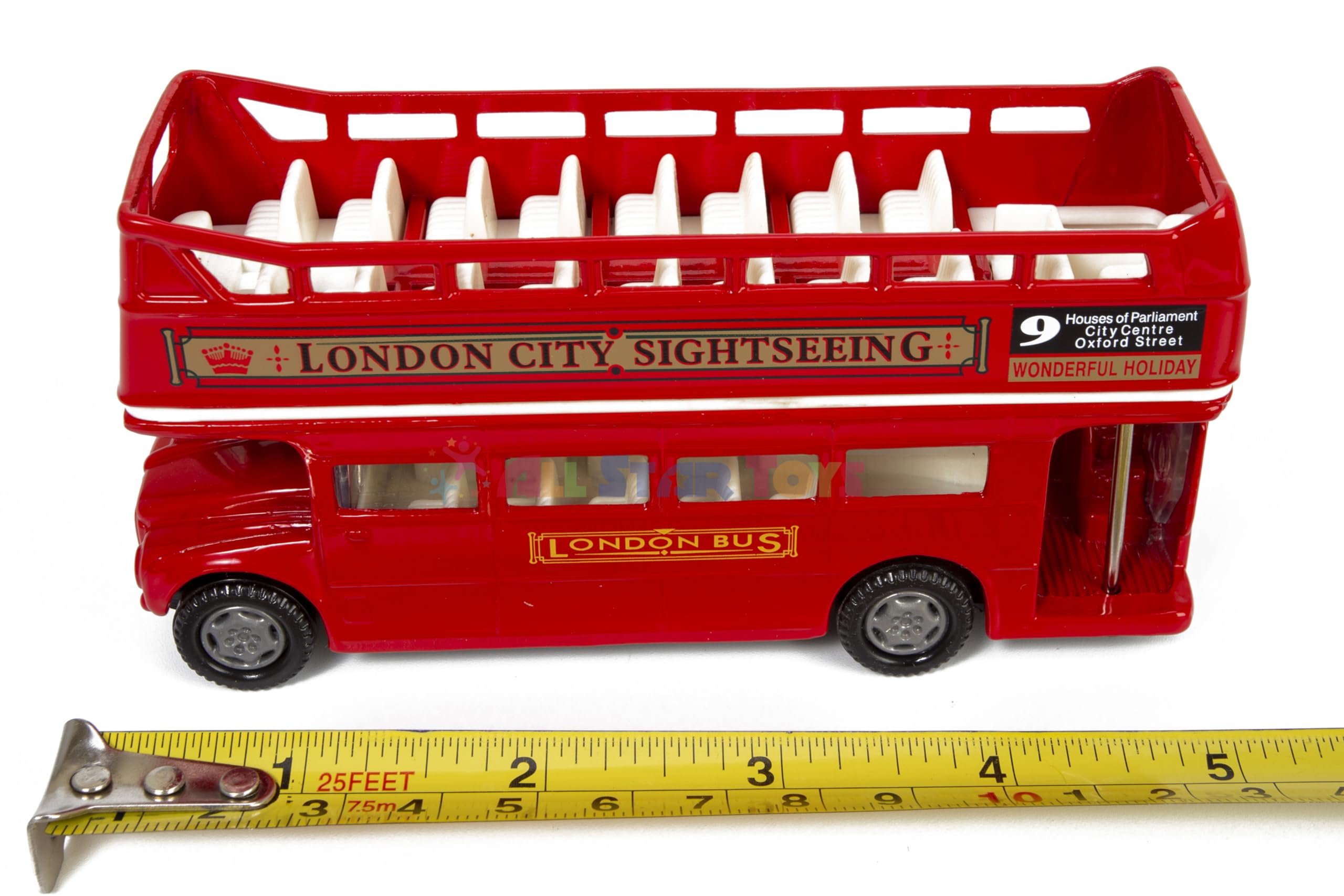 London Double Decker Bus Open Top, Red - Motormax 76008 - 4.75" Diecast Model Toy Car
