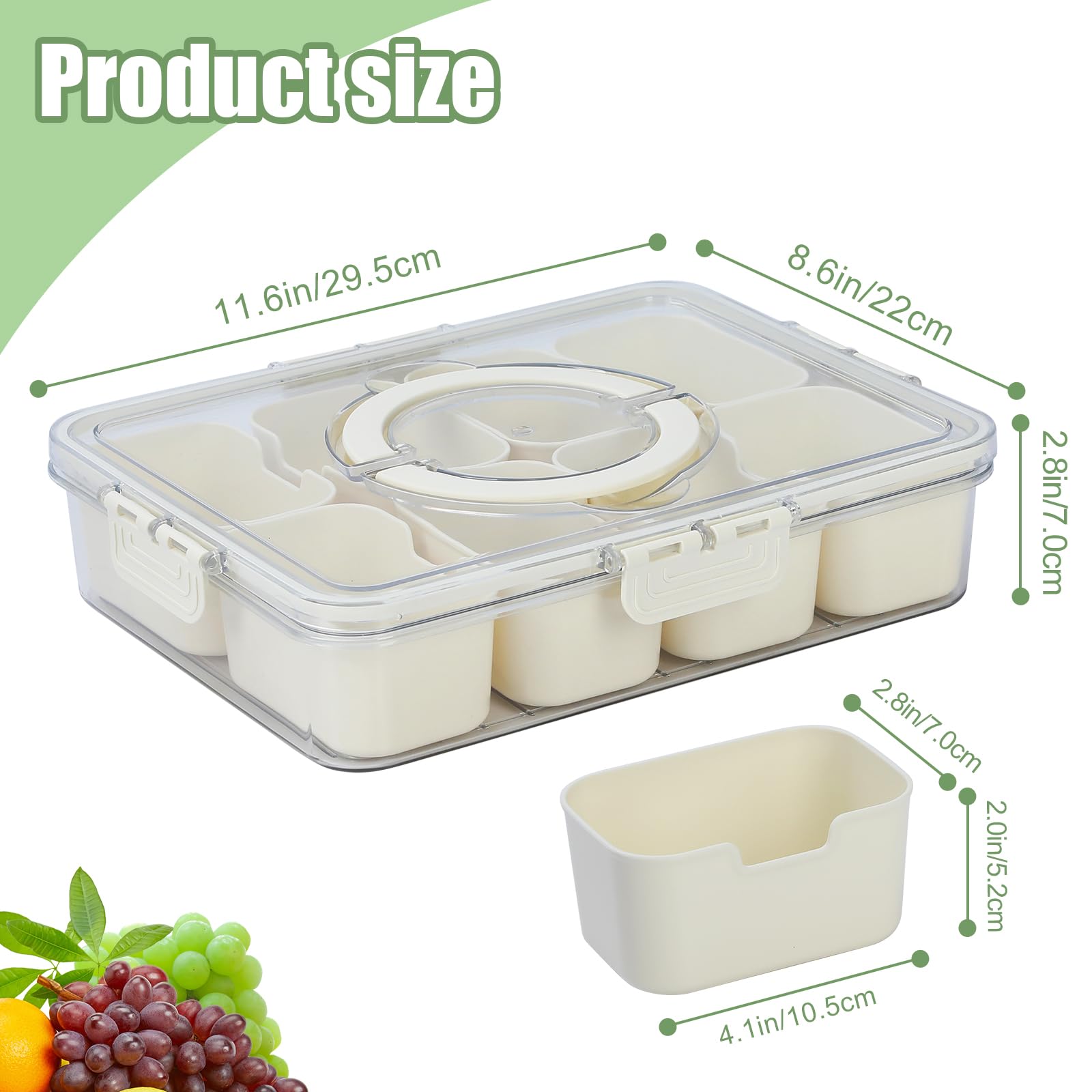 Divided Serving Tray with Lid and Handle, Snack Containers Travel Snackle Box Clear Organizer Food Storage Fresh-keeping Box for Candy Fruits Nuts Snacks, (1 Pack with 8 compartments)