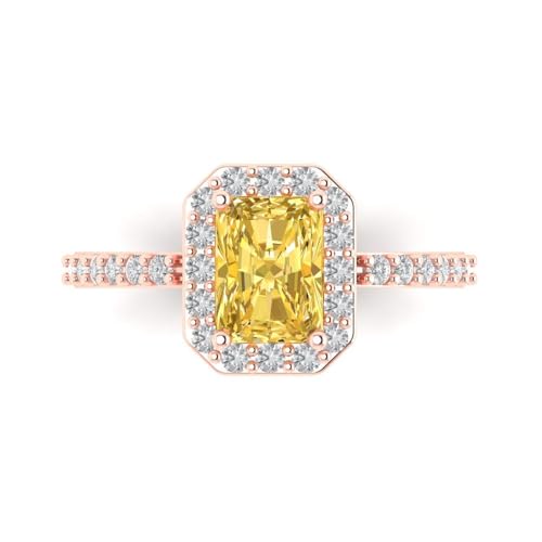 Clara Pucci 2.07 ct Emerald Cut Solitaire Halo Genuine Natural Yellow Citrine Engagement Promise Anniversary Bridal Ring 18K Rose Gold 9