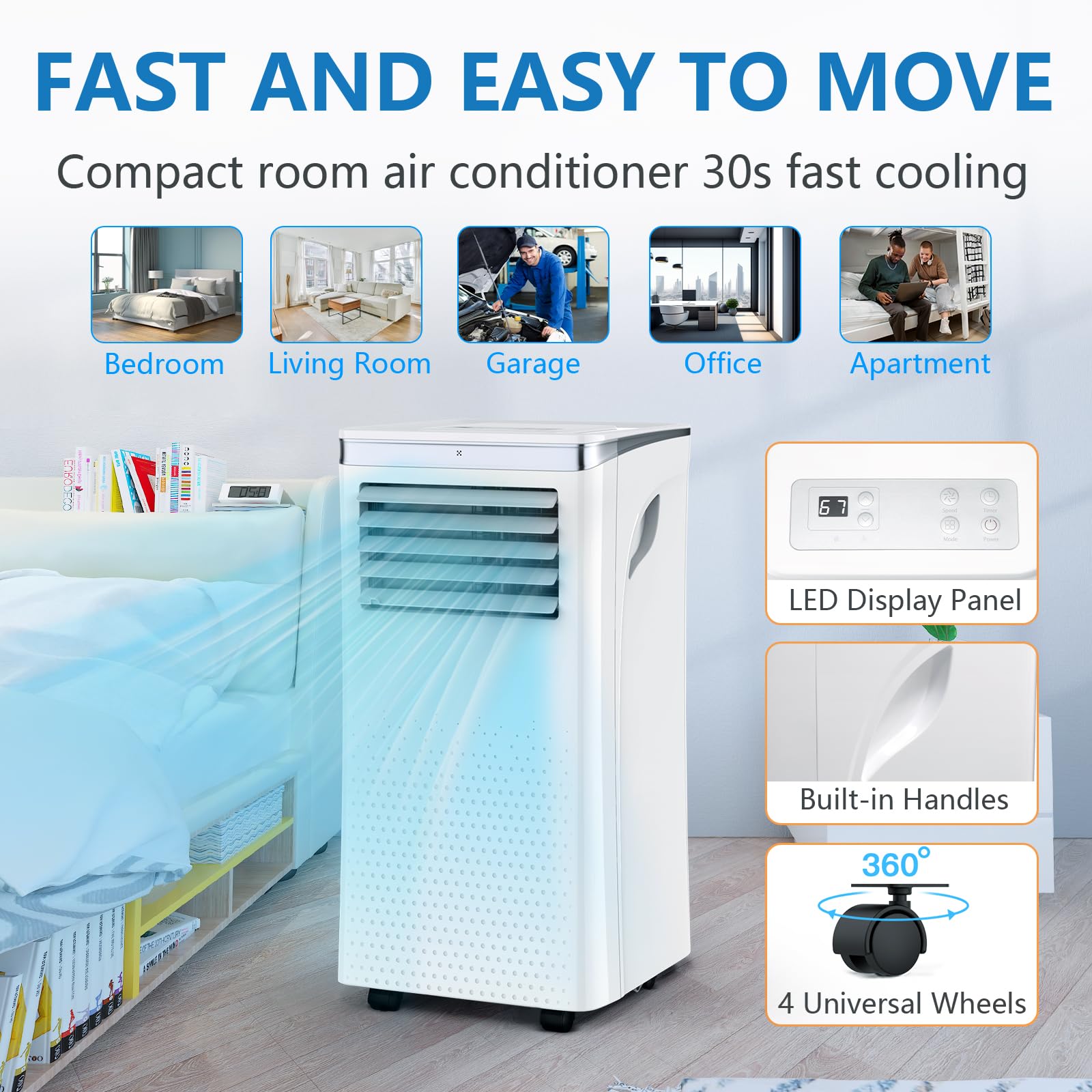 COWSAR 10000 BTU Portable Air Conditioner 4-in-1 Portable AC Unit Cool up to 400 sq.ft, Portable Air Conditioners with Remote Control Mini Air Conditioner 24 Timer <54 dBA
