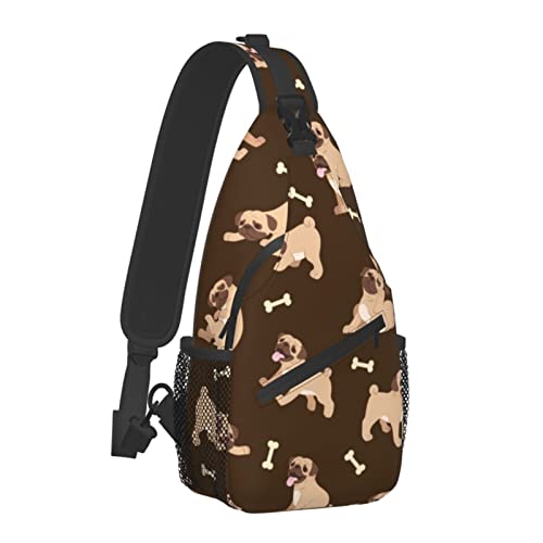 Crossbody Bag Sling Shoulder Backpack for Men Women Pug Cute Puppy Dog Unisex Small Hiking Backpack Durable Hiking Daypack for Sport Casual Walking Biking Travel Cycling