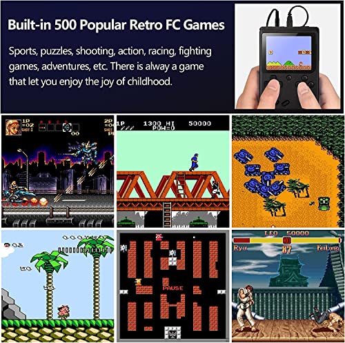 Retro Handheld Game Console with 500 Classic FC Games, Portable Retro Video Game Console, 3-inch LCD Screen and Add-on Controller, Handheld Game Console Supports Connection to TV and Two Players