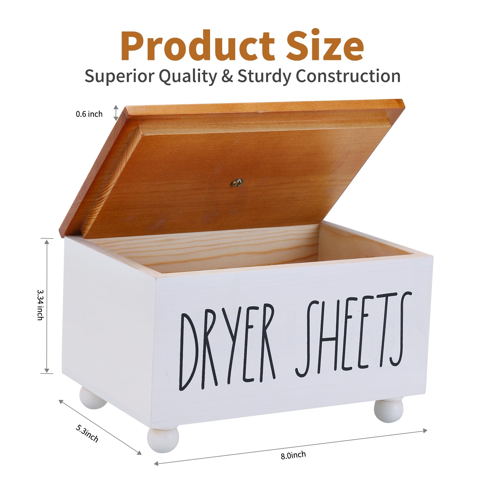 Eniffbaa Dryer Sheet Box with Lid, Dryer Sheet Holder Dispenser Container Laundry Room Decor Box for Laundry Room Organization Storage Dryer Sheets, Fabric Sheet, Dryer Balls Good Gift