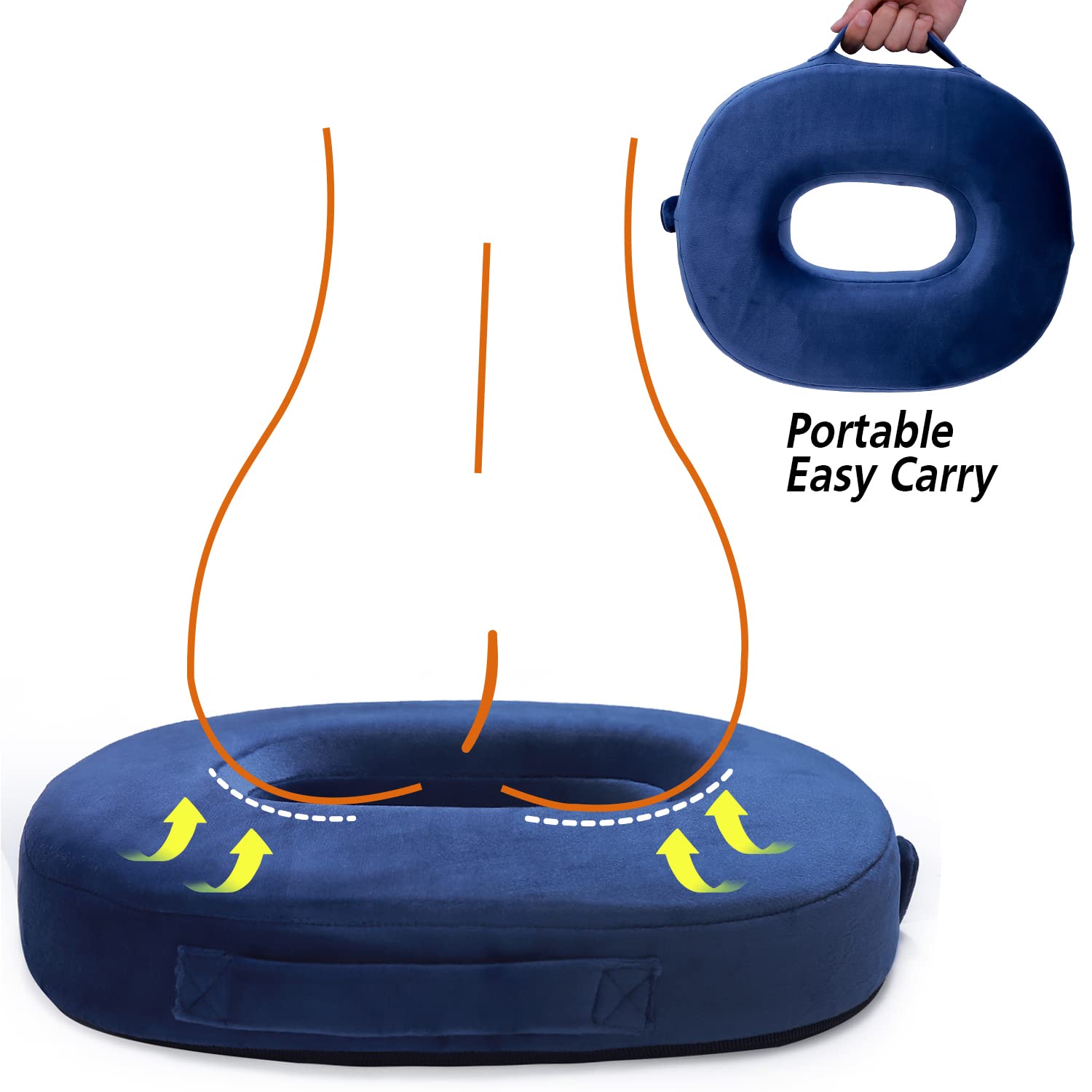 CLRUPR Memory Foam Seat Cushion - Donut Cushion for Haemorrhoid and Piles Sufferers, Suitable for Wheelchair, Car Seat, Office Or Outdoor (Navy Blue)(14.9 * 12.5 * 2.6inch)