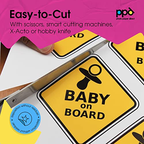 PPD 20 Sheets Inkjet Creative Media Waterproof Glossy Self Adhesive PVC Vinyl Sticker Paper 8.5x11 True Photographic Quality 4.1mil Thin Full Sheet Instant Dry Scratch and Tear Resistant (PPD-36-20)