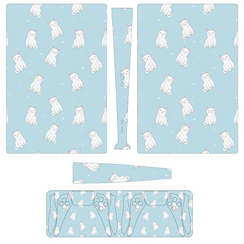 Cute White Cats Pet Full Protective Skin Cover Design Wrap Decal Sticker Compatible with PS5 Digital Edition Console and Controller