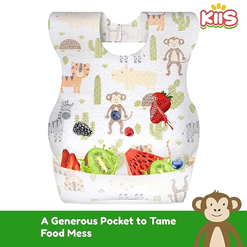 KIIS Disposable Baby Bibs for Baby Boys and Girls - Individually Packaged - Hygienic, Soft and Leakproof (20 PCS) (Animal)