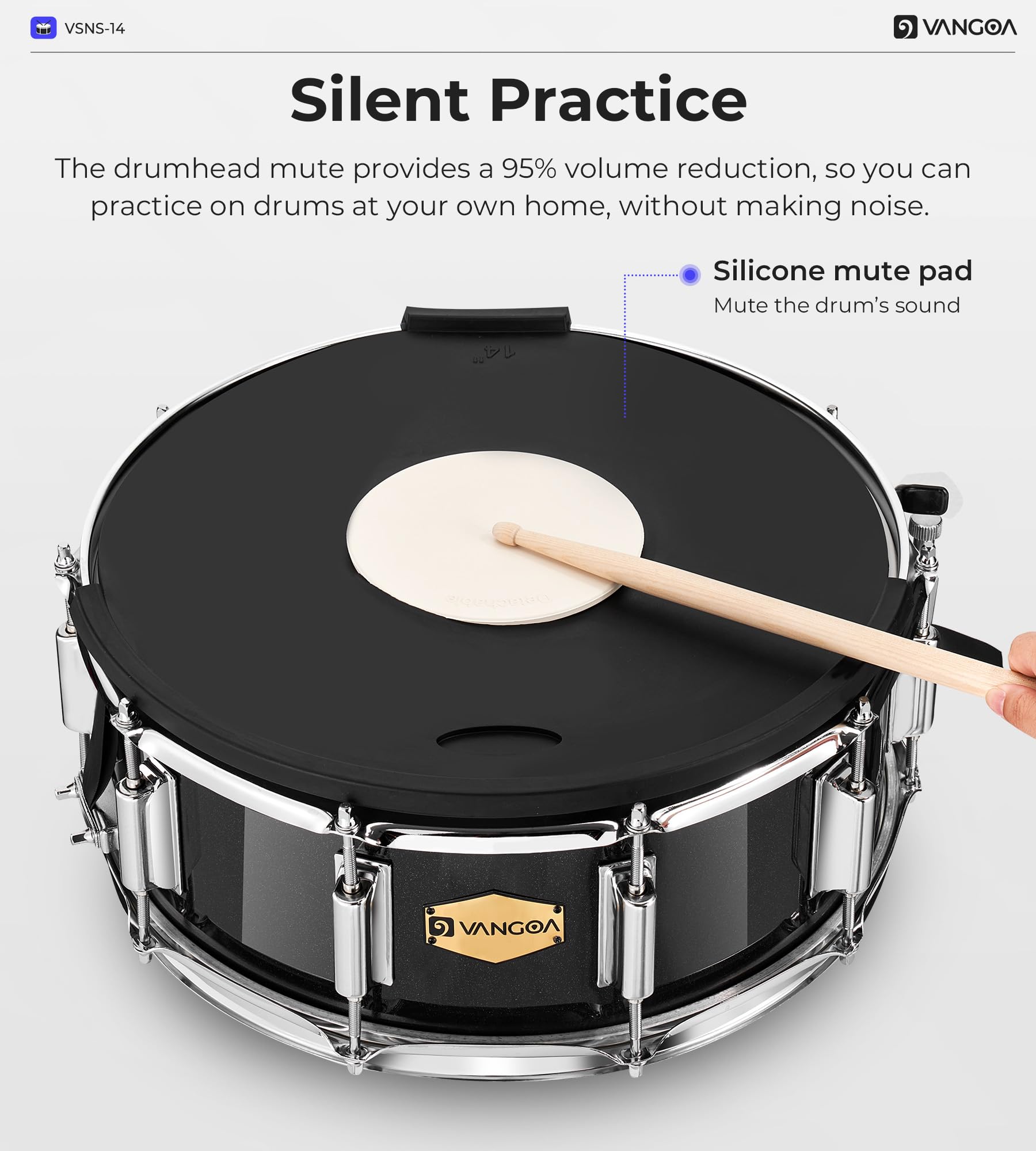 Vangoa Snare Drum Kit 14 x 5.5 Inches Marching School Band Student Beginner Practice Snare Drum with Stand, Gig Bag, 5A Drumsticks, Tuning Key, Coated Drum Head, Strap, Mute Pad, Black