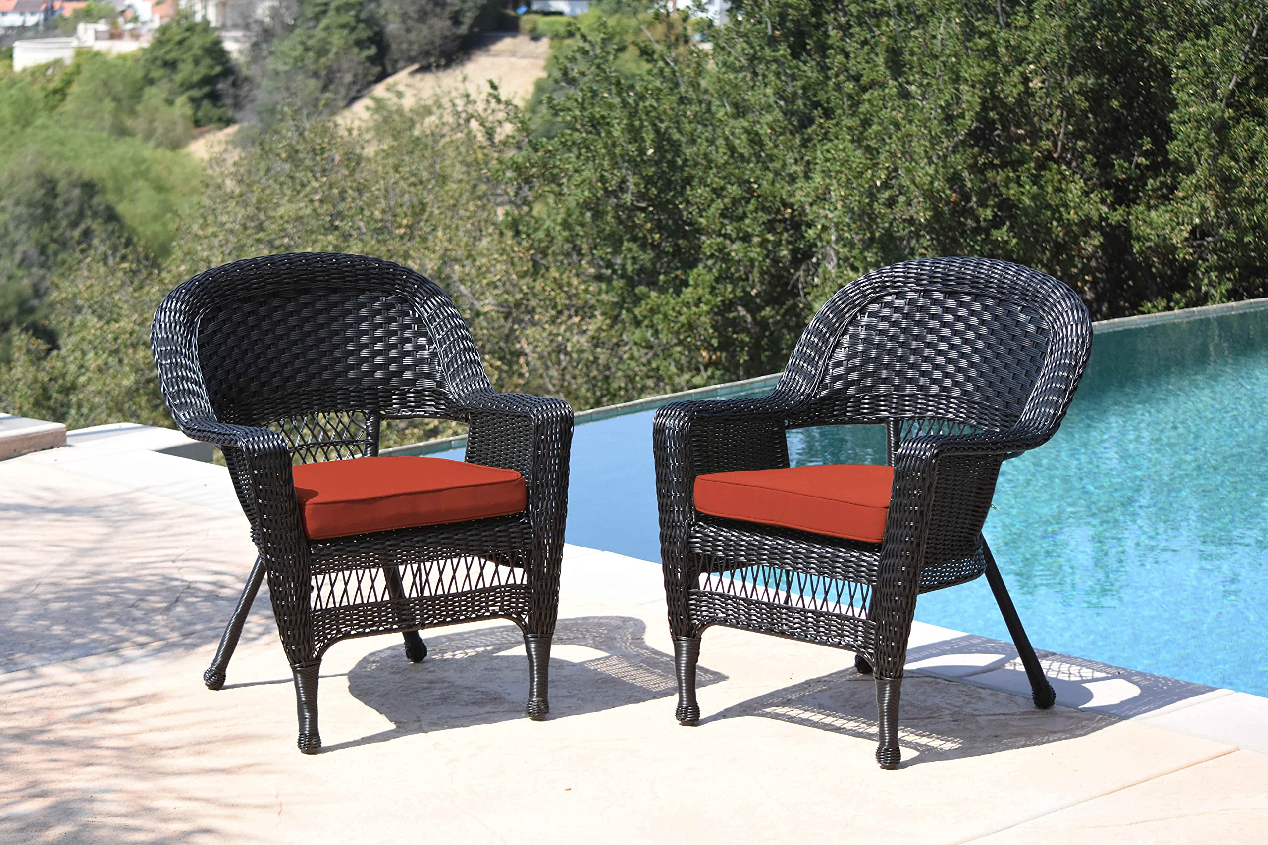 Jeco Wicker Chair with Red Orange Cushion, Black/W00207-